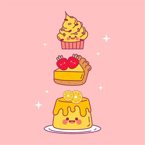 Premium Vector Flat Design Vector Cute Kawaii Colorful Sweet Cake