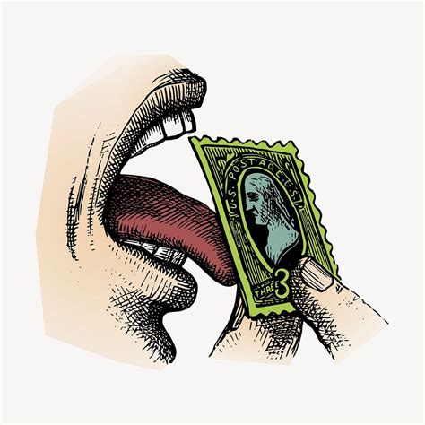 Tongue Licking Postal Stamp Illustration Free Vector Rawpixel