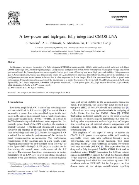 pdf a low power and high gain fully integrated cmos lna
