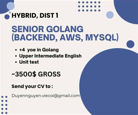 Duyen Nguyen On Linkedin Hybrid Dist 1 Senior Golang Developer Backend Aws Mysql ~ 3500
