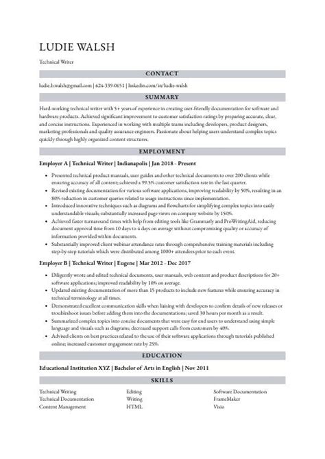 Technical Writer Resume CV Example And Writing Guide
