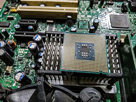 Computer Processor And Motherboard Microchip Details Close View Hi Tech Innovation Background