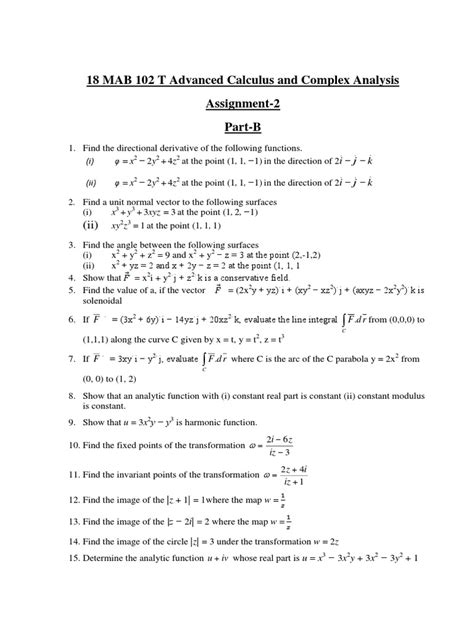 18 Mab 102 T Advanced Calculus And Complex Analysis Assignment 2 Pdf Pdf Multivariable