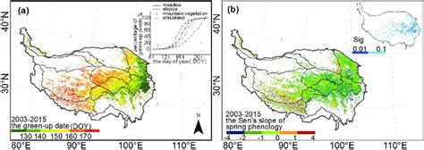 A The Spatial Pattern Of Multiyear Average Green Up Date While The Download Scientific