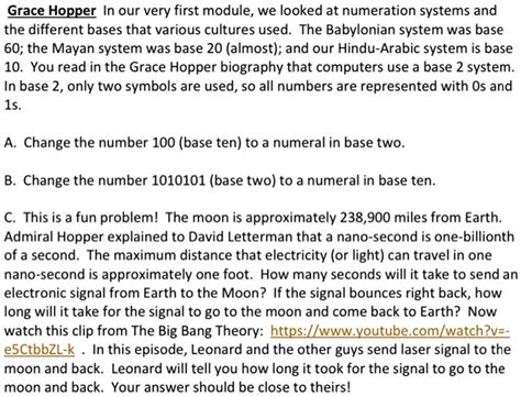 Solved Grace Hopper In Our Very First Module We Looked At Numeration