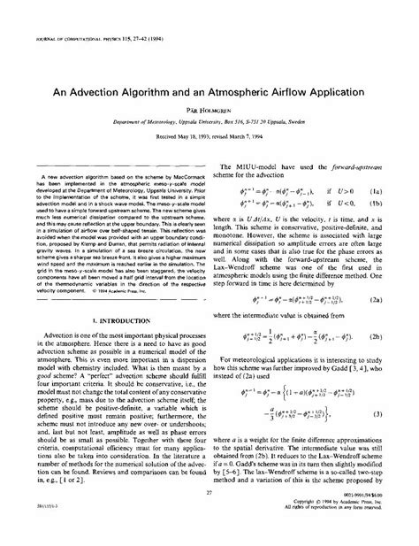 pdf an advection algorithm and an atmospheric airflow application