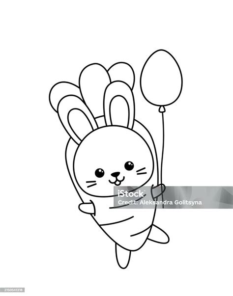 당근 양복을 입은 쾌활한 토끼와 함께 색칠 공부 페이지 흑백 토끼 당근 풍선 벡터 당근에 대한 스톡 벡터 아트 및 기타 이미지 당근 명랑한 벡터 Istock