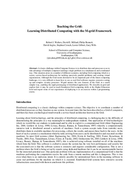 Pdf Teaching The Grid Learning Distributed Computing With The M Grid Framework