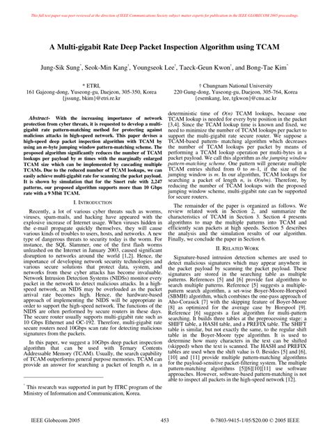 pdf a multi gigabit rate deep packet inspection algorithm using tcam