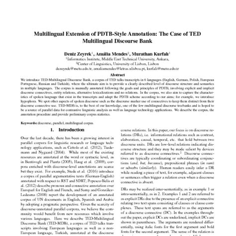 Multilingual Extension Of Pdtb Style Annotation The Case Of Ted Multilingual Discourse Bank
