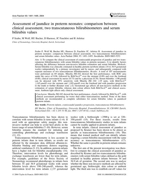 Pdf Comparison Of A New Transcutaneous Bilirubinometer Bilimed With Serum Bilirubin