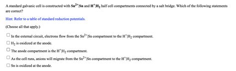 Solved A Standard Galvanic Cell Is Constructed In Which A