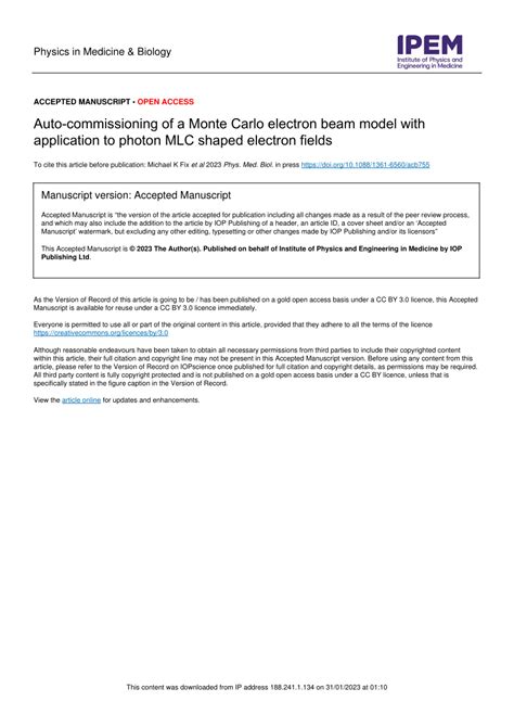Pdf Auto Commissioning Of A Monte Carlo Electron Beam Model With Application To Photon Mlc