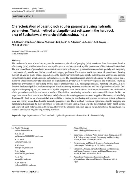 Pdf Characterization Of Basaltic Rock Aquifer Parameters Using Hydraulic Parameters Theiss