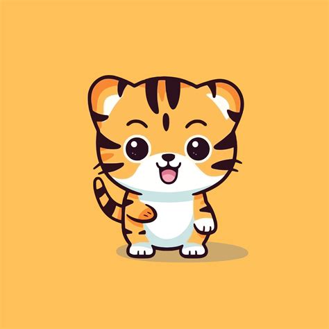 Linda Kawaii Tigre Chibi Mascota Vector Dibujos Animados Estilo