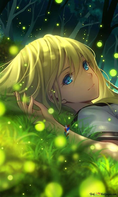 Blonde Hair Blue Eyed Anime Character Beautiful Girl Pose Lying On 4k