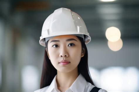 Premium Ai Image Woman Engineer Asian Business Technician Industry Helmet Portrait Industrial