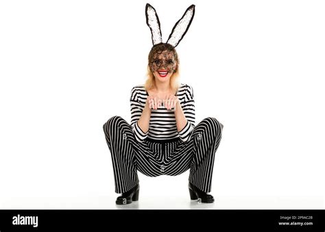Easter Day Celebration Sexy Easter Bunny Girl Smiling Blonde Woman In