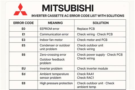 Mitsubishi Inverter Cassette Ac Error Code List With Solutions
