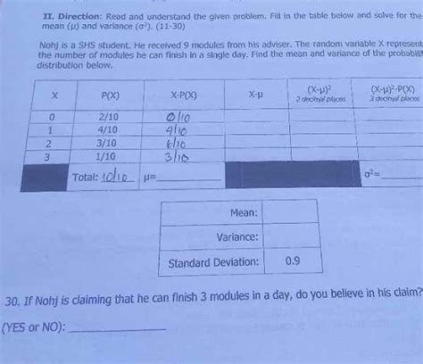 Solved Ii Direction Read And Understand The Given Problem Fill In