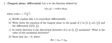 Solved 1 Tangent Plane Differential Let U Be The Chegg Com