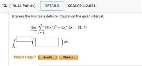Solved Express The Limit As A Definite Integral On The Chegg Com