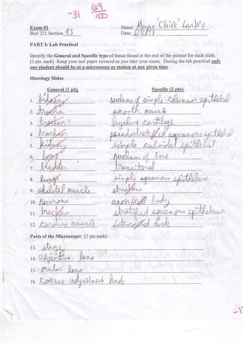 Exam 1 Biol 221 Lab Practical Sum 17 SR Sl La G 0 Exam 1 Name A C A L We 0 Biol