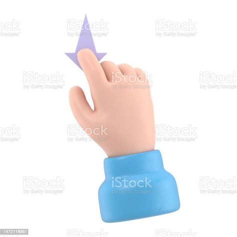 만화 제스처 아이콘 모형터치 스크린 제스처 라인 아이콘3d 그림 손 터치 버튼 아래로 스 와이프 만화 캐릭터 손 흰색 배경에 3d 렌더링 3차원 형태에 대한 스톡 사진 및