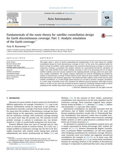 Pdf Fundamentals Of The Route Theory For Satellite Constellation Design For Earth