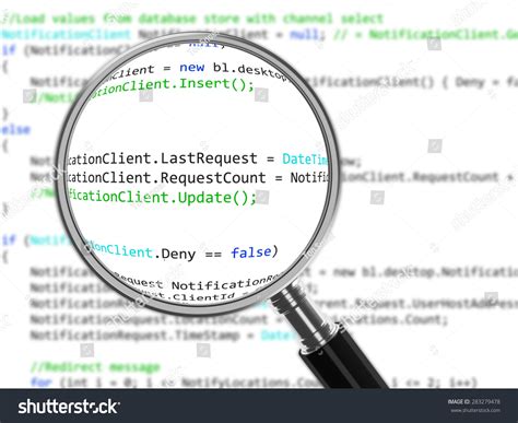 Magnifying Glass Focused On Source Code Stock Illustration 283279478