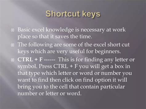 Excel Shortcut Keys And Formulas PPTX