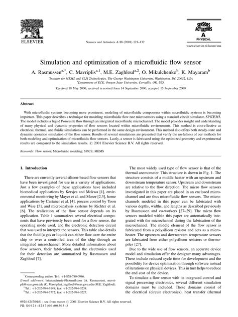 Pdf Simulation And Optimization Of A Microfluidic Flow Sensor