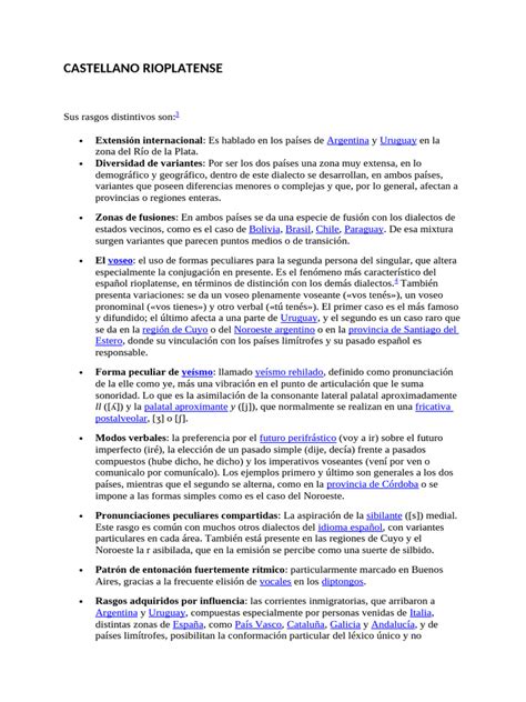 Características Del Español Rioplatense Pdf Lengua Española