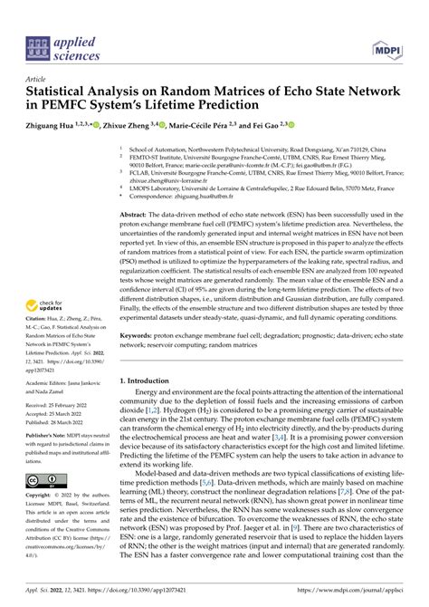 Pdf Statistical Analysis On Random Matrices Of Echo State Network In Pemfc Systems Lifetime
