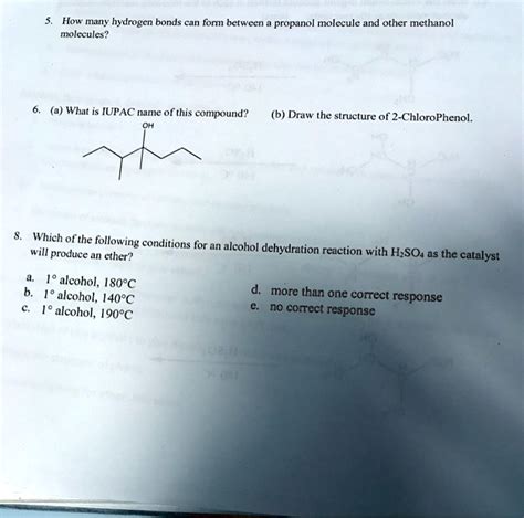 Solved How Many Hydrogen Bonds Can Form Between Propanol Molecules And Other Methanol Molecules