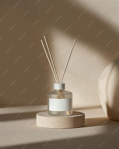 A Minimal Glass Reed Diffuser With Wooden Sticks And White Label
