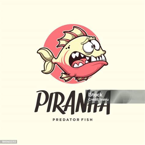 피라냐 물고기 로고 평면 디자인 만화 캐릭터 벡터 일러스트 레이 션 강에 대한 스톡 벡터 아트 및 기타 이미지 강 개념