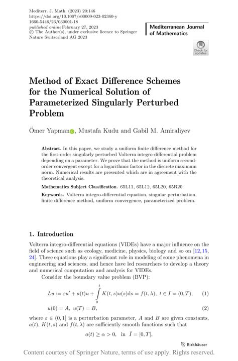 Method Of Exact Difference Schemes For The Numerical Solution Of Parameterized Singularly