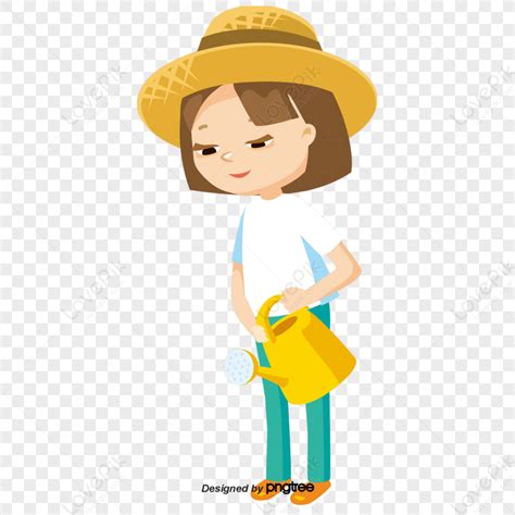 만화가 밀짚모자를 쓰고 꽃을 주는 여자 일러스트 아이꽃을 주다인물 Png 일러스트 무료 다운로드 Lovepik