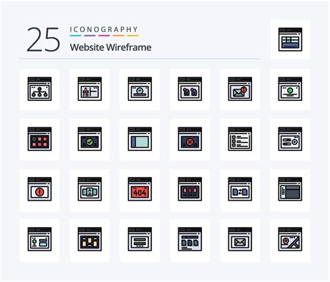 Website Wireframe 25 Line Filled Icon Pack Including Browser Document Web Browser Time