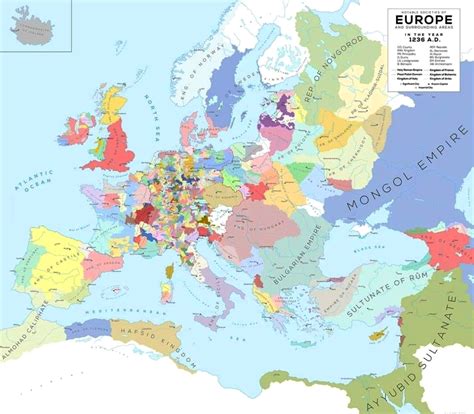 Map Of Europe In 1236 Ad Historical Map Europe 14th Century