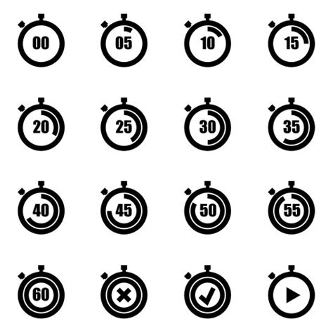Clock Stopwatch Black Icon Set Royalty Free Vector Image
