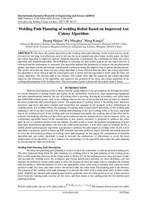 Pdf Welding Path Planning Of Welding Robot Based On Improved Ant