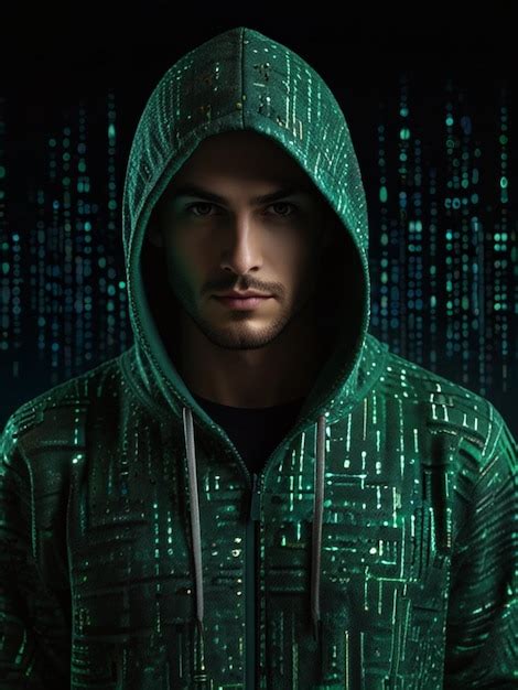 Cyber Security Hacker With Binary Background Premium AI Generated Image