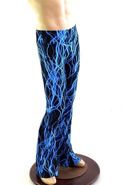 Mens Neon Uv Glow Blue Lightning Bootcut Spandex Pants 152366 Etsy