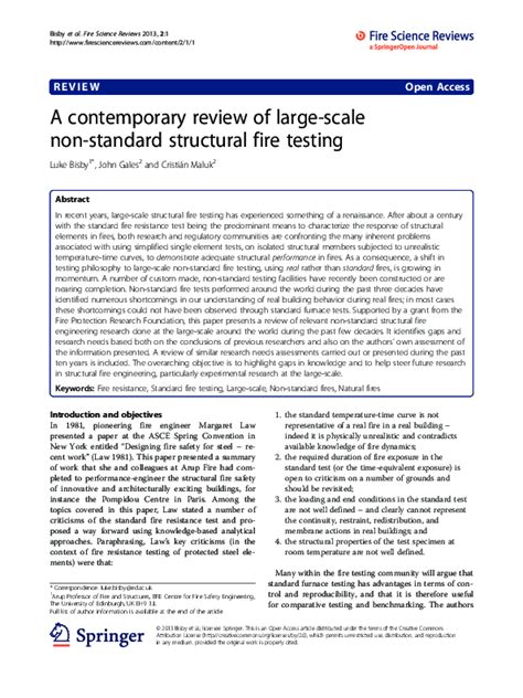 Pdf A Contemporary Review Of Large Scale Non Standard Structural Fire