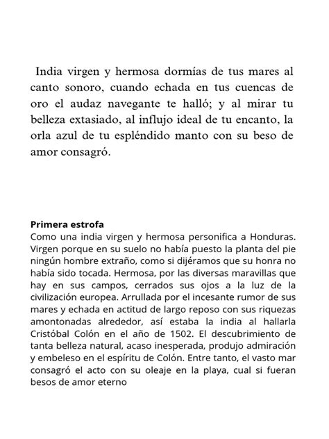 Estrofa Y Explicaciones Himno Nacional De Honduras Pdf