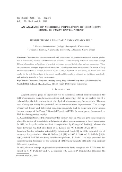 Pdf An Analysis Of Microbial Population Of Chemostat Model In Fuzzy