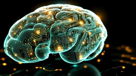 Digital Brain Illustration Combining Technology And Neuroscience With Glowing Circuits And