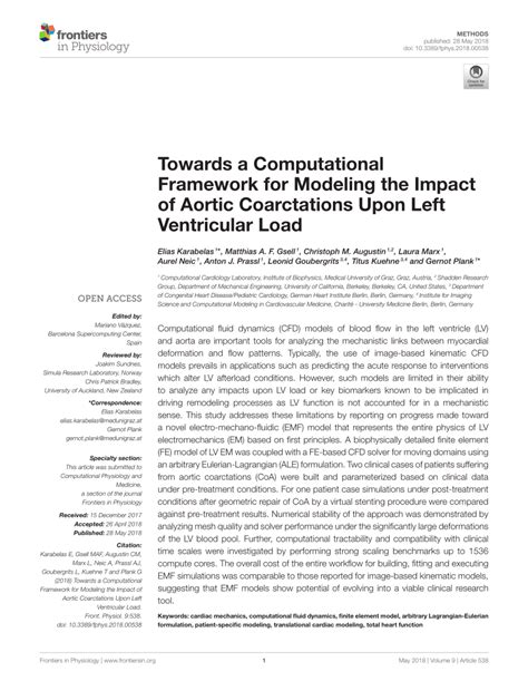 Pdf Towards A Computational Framework For Modeling The Impact Of Aortic Coarctations Upon Left